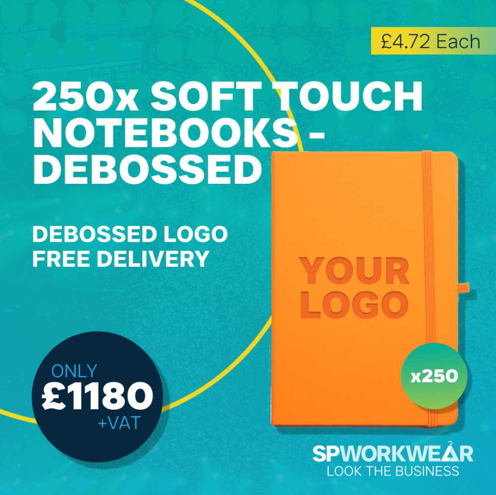 250x A5 Soft Touch Notebooks - Debossed | SP Workwear